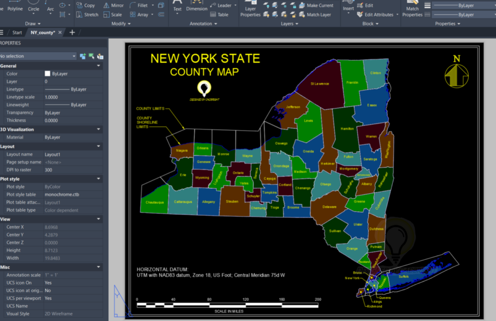 New York State County Color Map in AutoCAD Format - CADBright