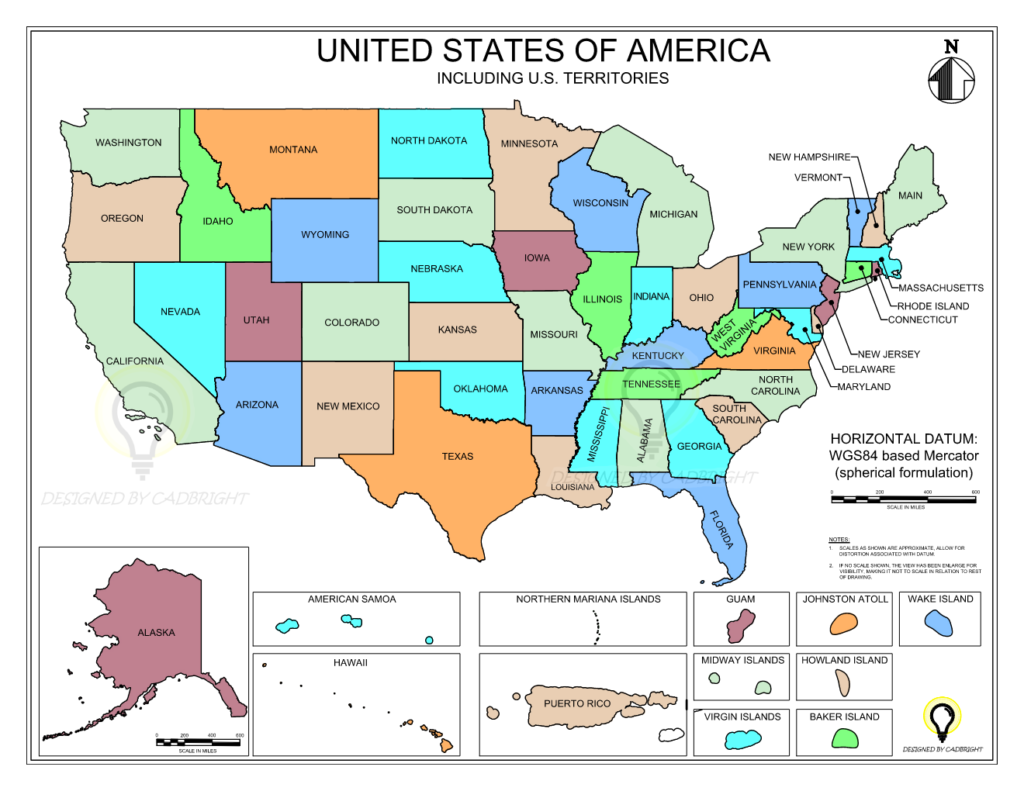 US State Color Map AutoCAD file download - CADBright