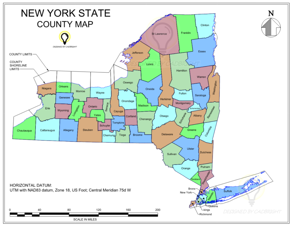 New York State County Color Map in AutoCAD Format - CADBright