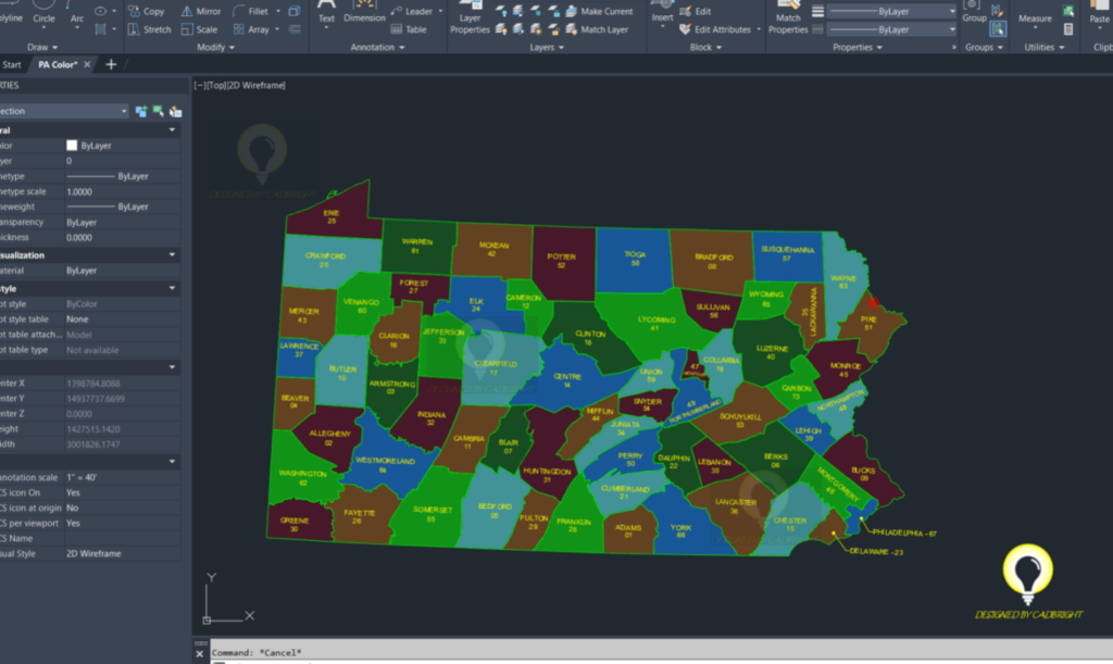 Pennsylvania County Color Map in AutoCAD Format - CADBright