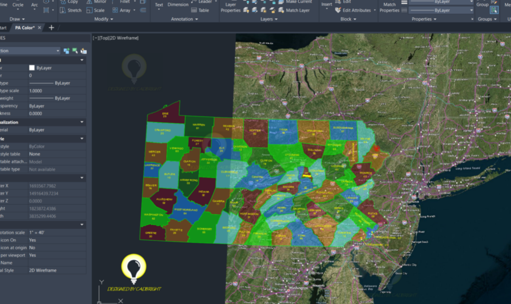 Pennsylvania County Color Map in AutoCAD Format - CADBright