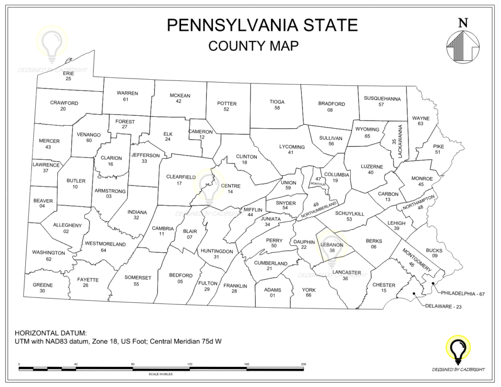 Pennsylvania County Map in AutoCAD Format - CADBright