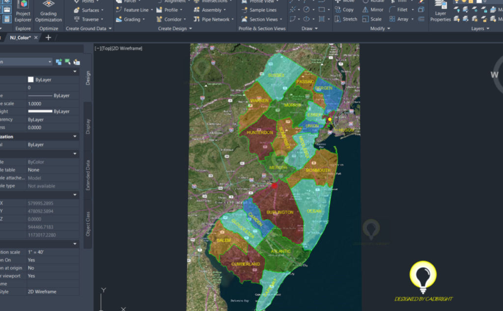 New Jersey County Color Map in AutoCAD Format - CADBright
