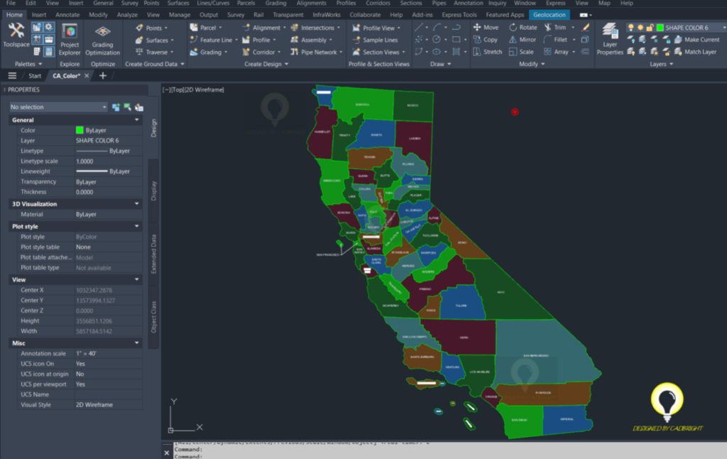 California County Color Map in AutoCAD Format - CADBright
