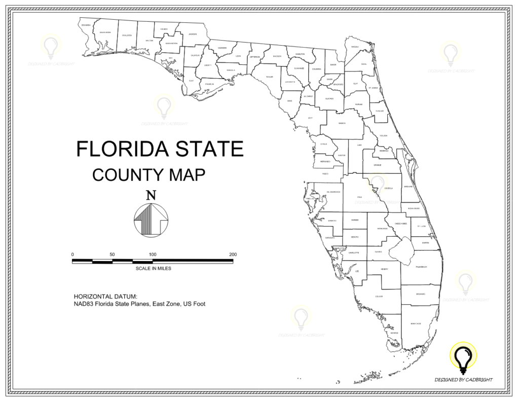 Florida County Map in AutoCAD Format - CADBright