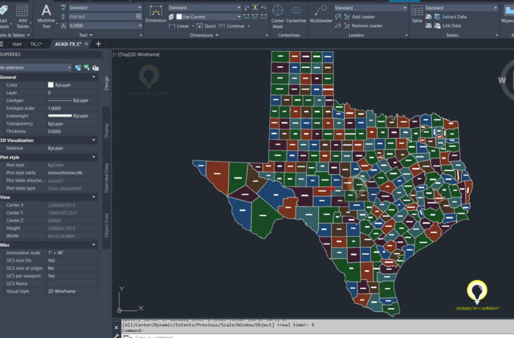 Texas County Color Map in AutoCAD Format - CADBright