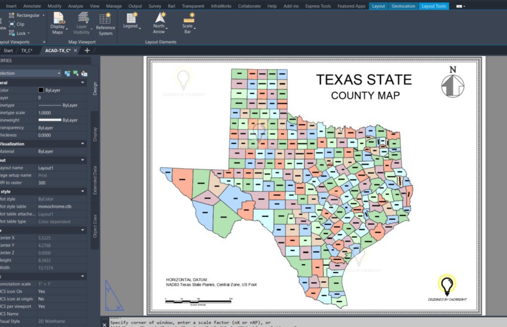 Texas County Color Map in AutoCAD Format - CADBright