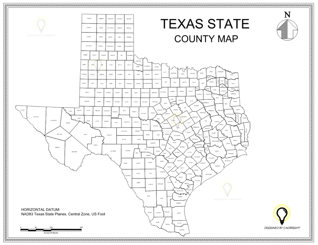 Texas County Map in AutoCAD Format - CADBright