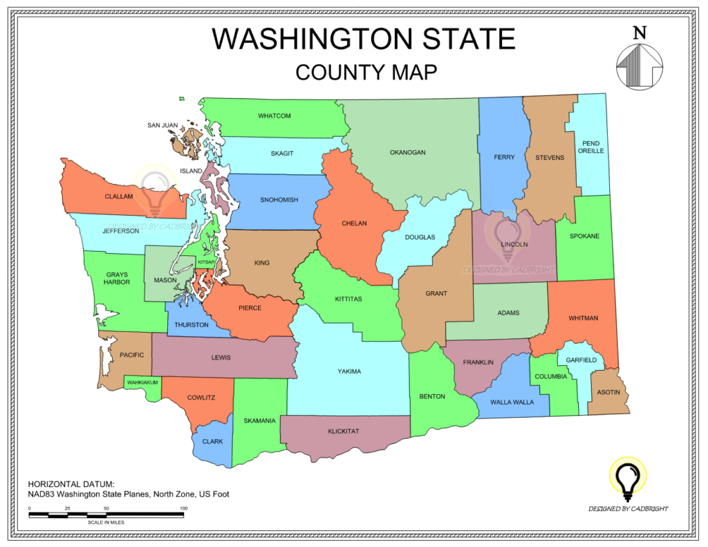 Washington State Color Map in AutoCAD Format - CADBright