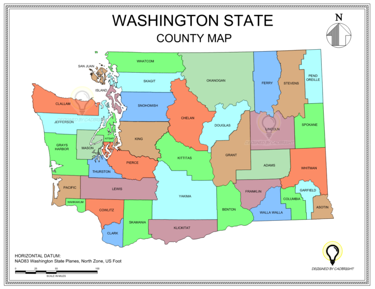 Washington State Color Map in AutoCAD Format - CADBright