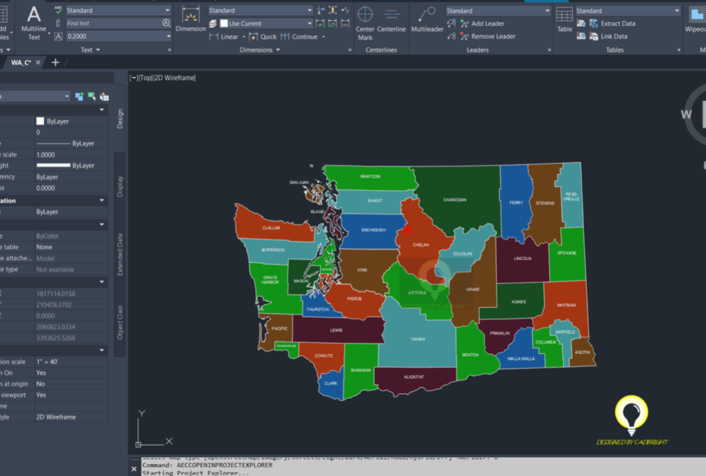 Washington State Color Map in AutoCAD Format - CADBright