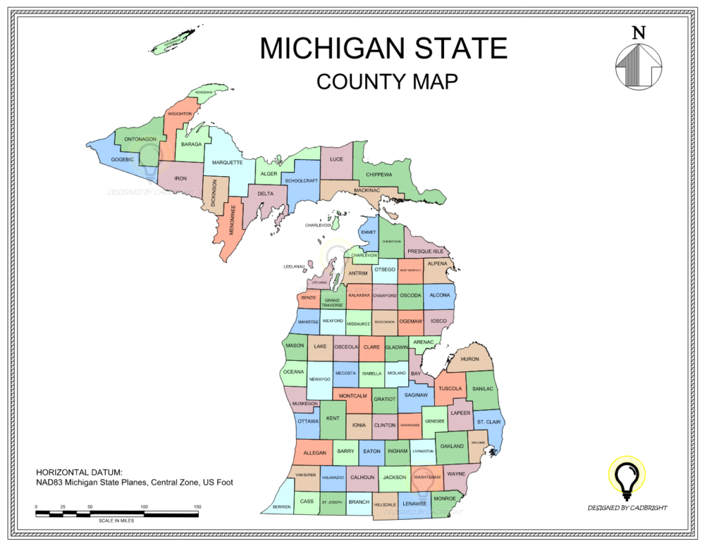 Michigan County Color Map in AutoCAD Format - CADBright