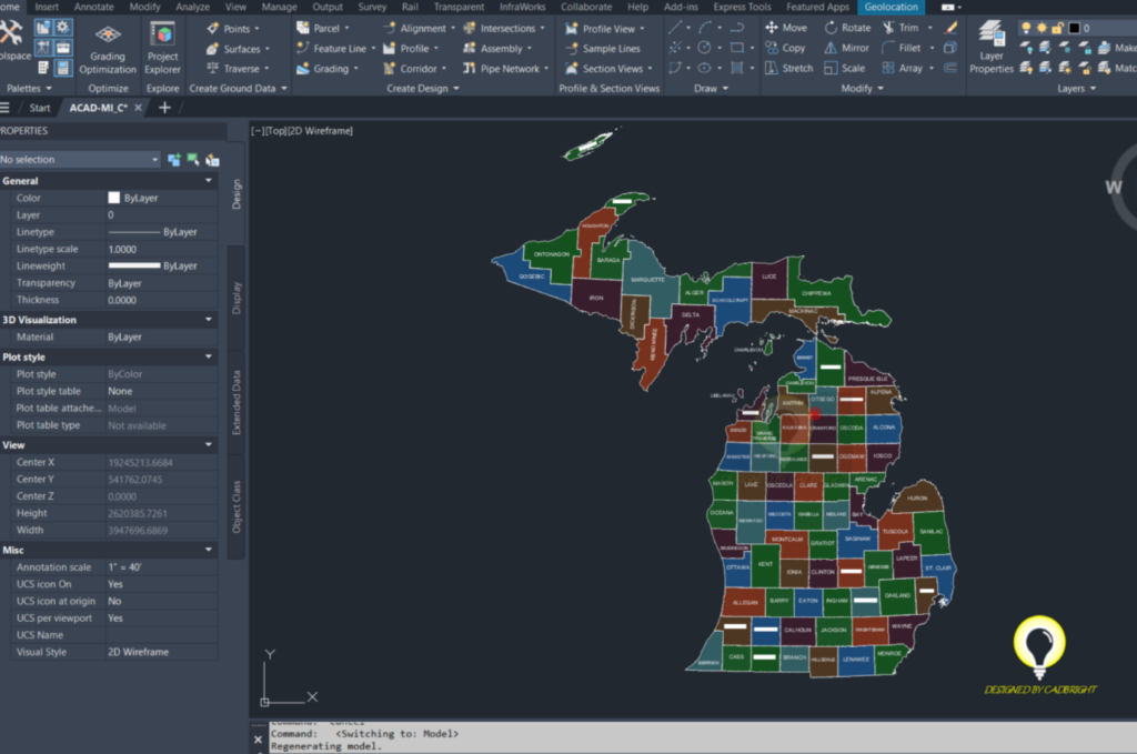 Michigan County Color Map in AutoCAD Format - CADBright