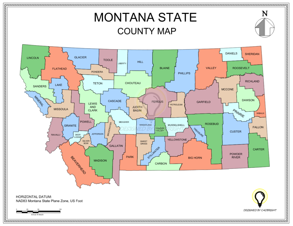 Montana County Color Map in AutoCAD Format - CADBright