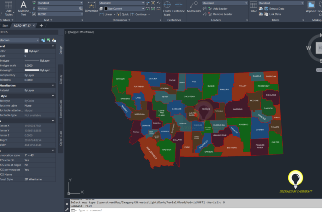 Montana County Color Map in AutoCAD Format - CADBright
