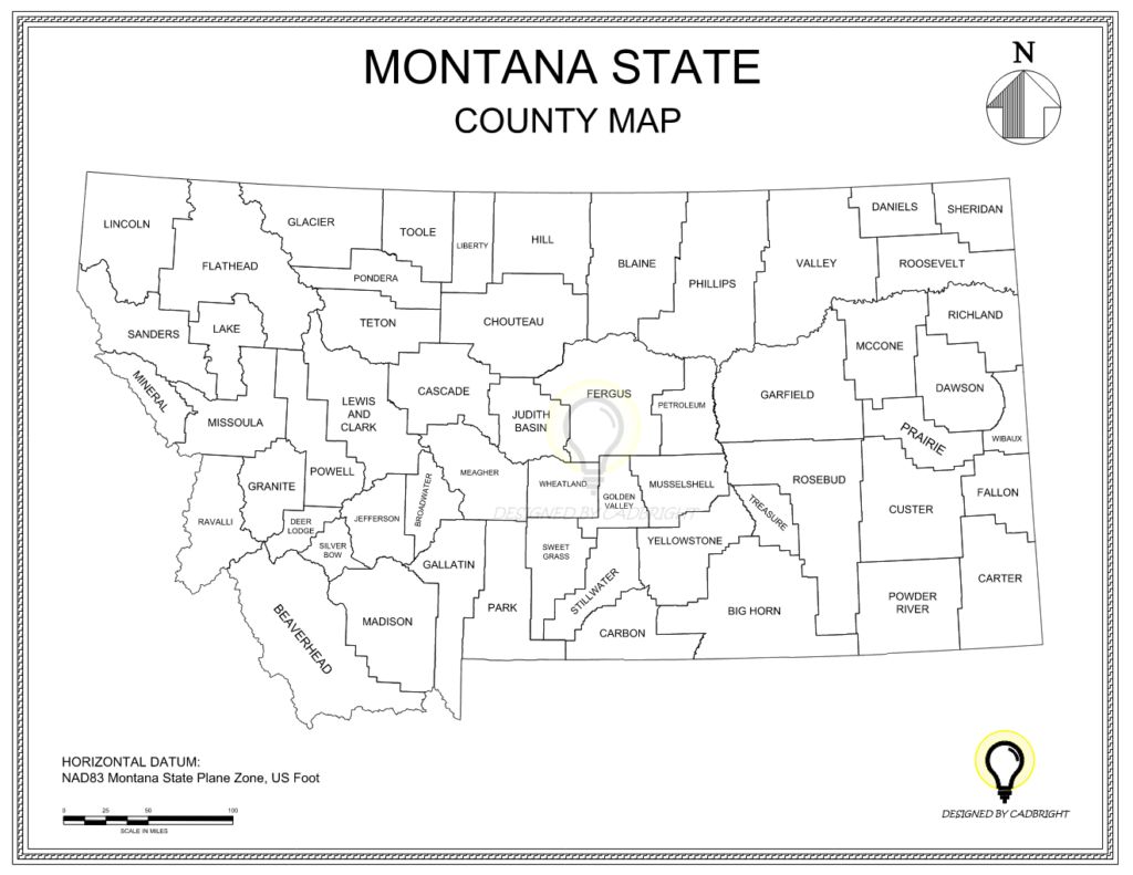 Montana County Map in AutoCAD Format - CADBright