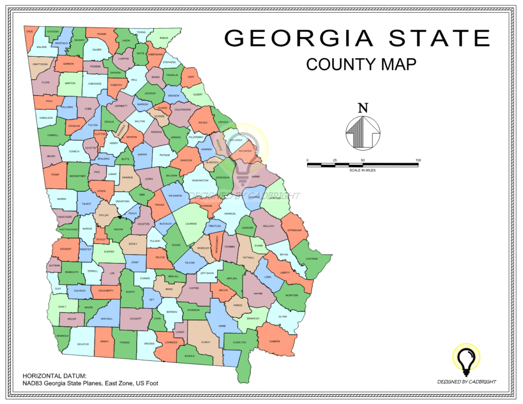 Georgia County Color Map in AutoCAD Format - CADBright