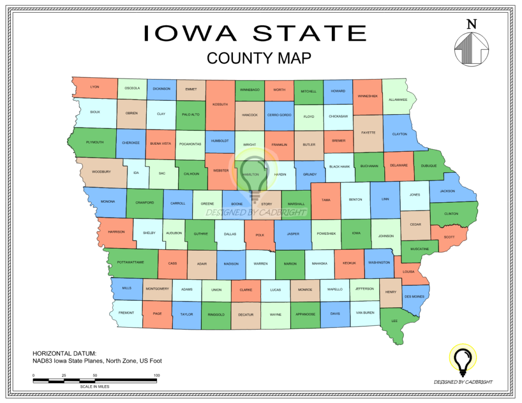 Iowa County Color Map in AutoCAD Format - CADBright