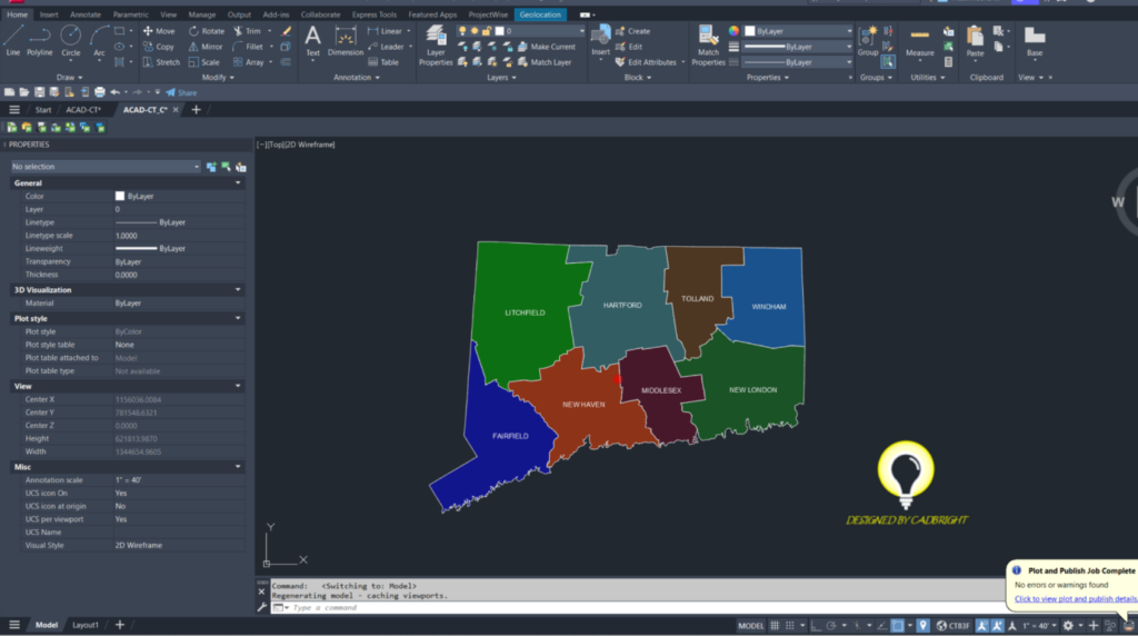 Connecticut County Color Map in AutoCAD Format - CADBright