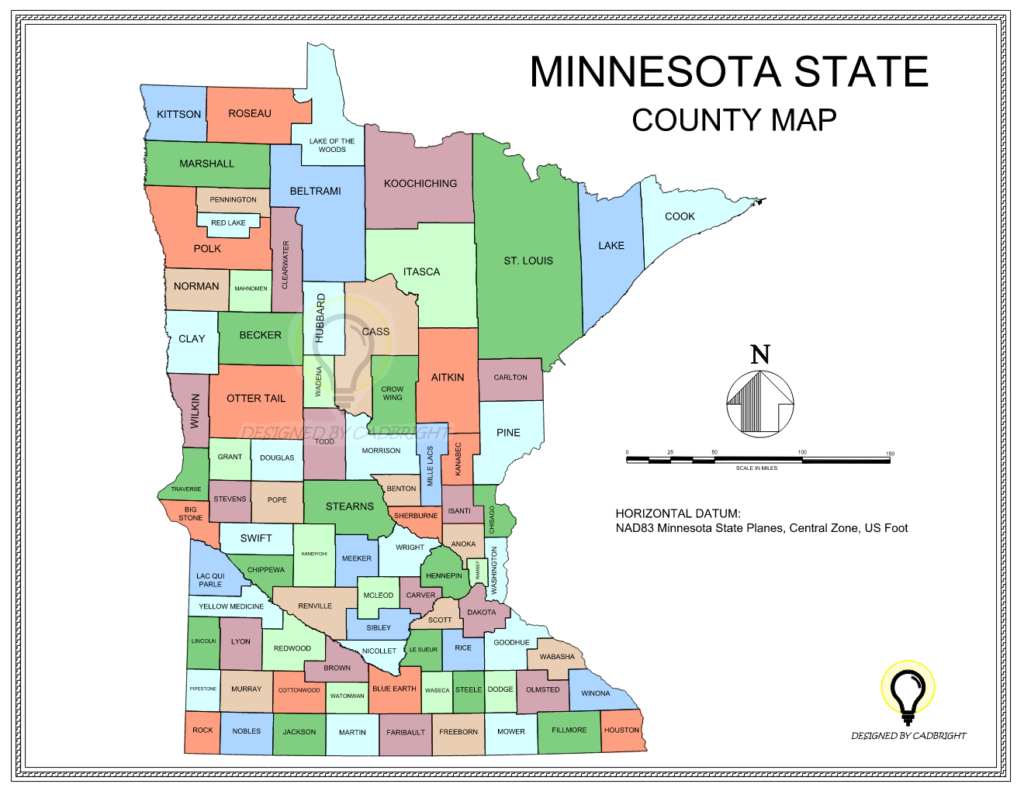 Minnesota County Map in AutoCAD Format - CADBright
