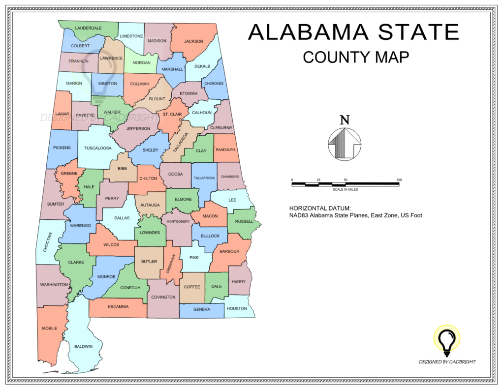 Alabama County Color Map in AutoCAD Format - CADBright