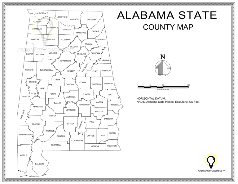 Alabama County Map in AutoCAD Format - CADBright