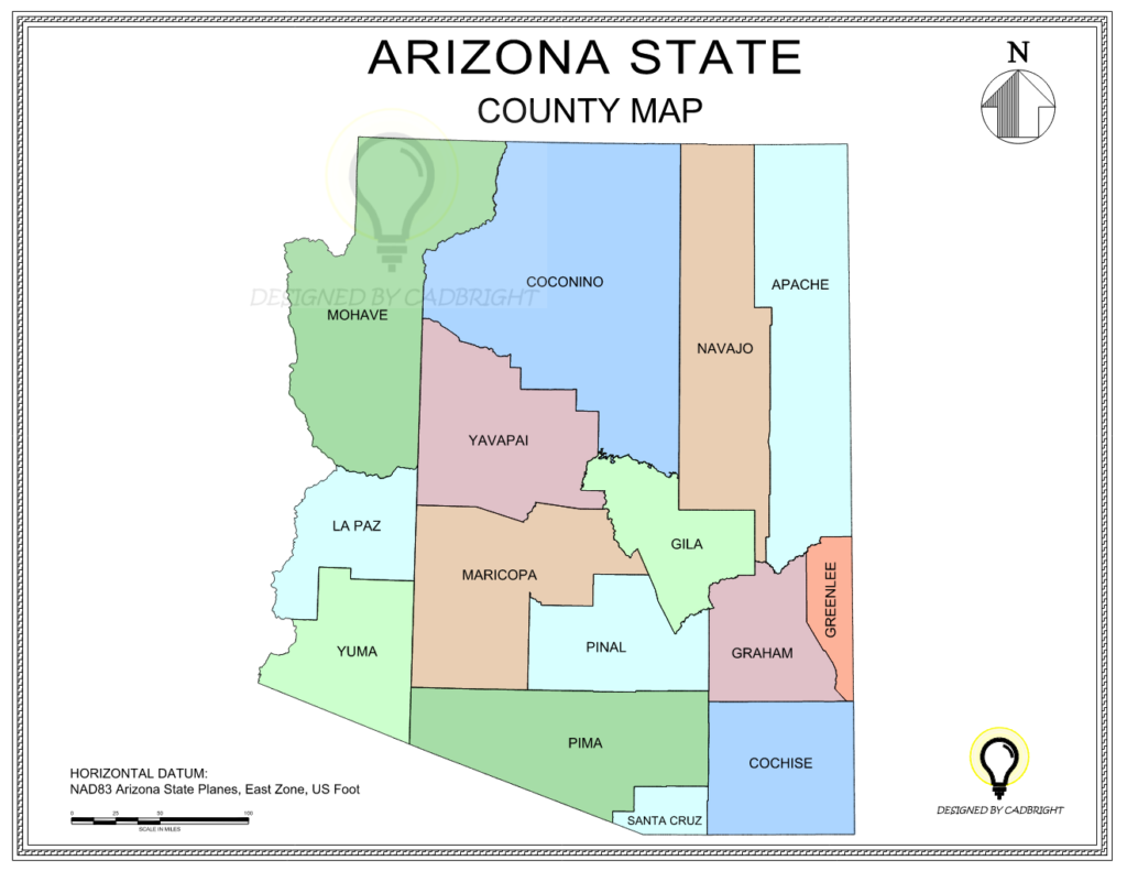 Arizona County Color Map in AutoCAD Format - CADBright