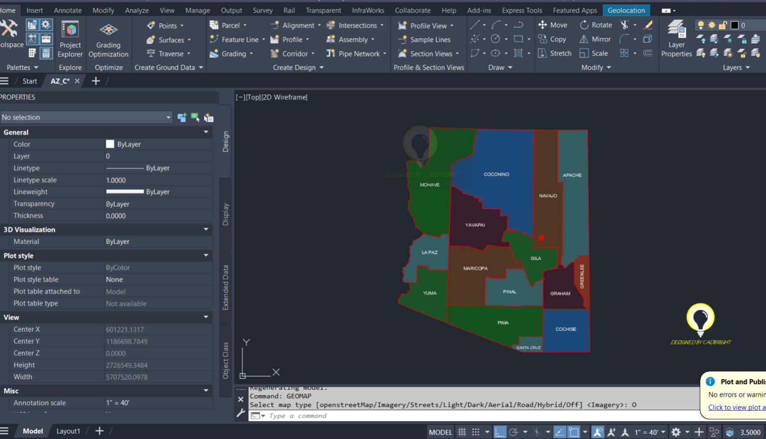 Arizona County Color Map in AutoCAD Format - CADBright