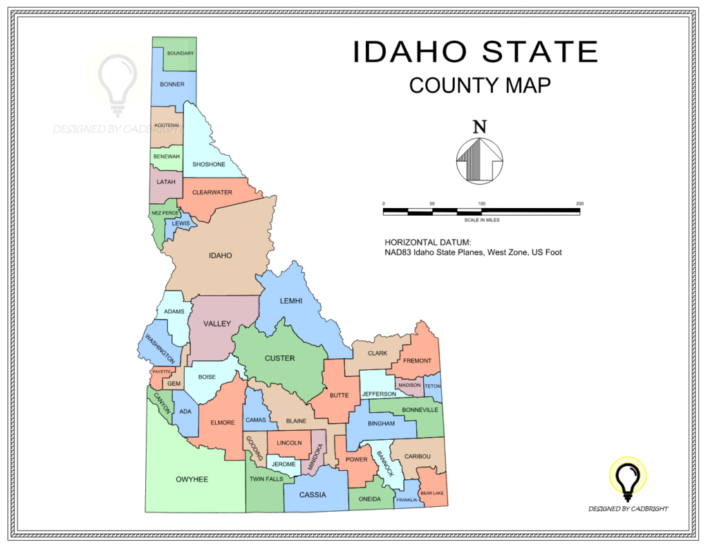 Idaho County Color Map in AutoCAD Format - CADBright