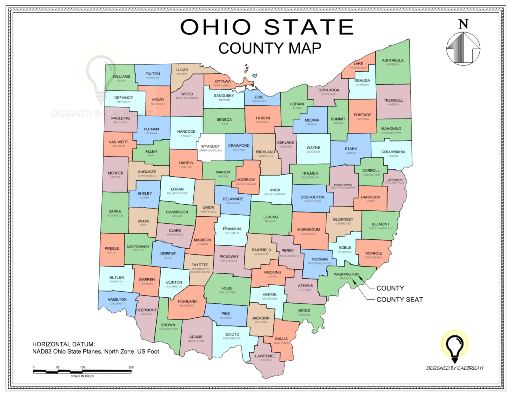 Ohio County Color Map in AutoCAD Format - CADBright