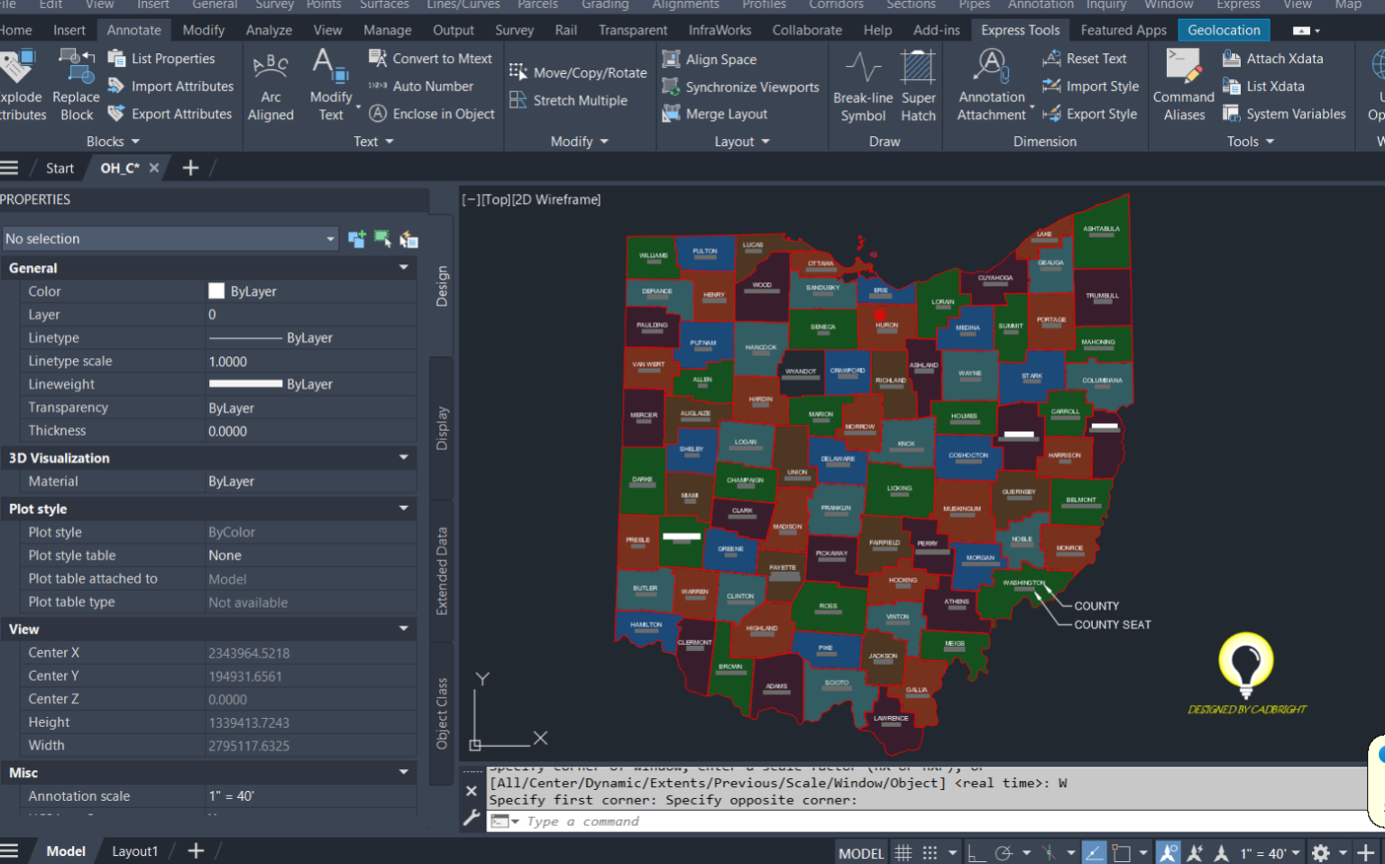 Ohio County Color Map in AutoCAD Format - CADBright