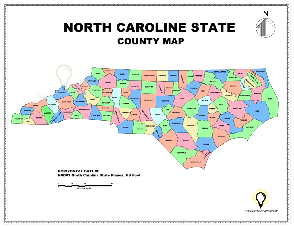 North Carolina County Color Map in AutoCAD Format - CADBright