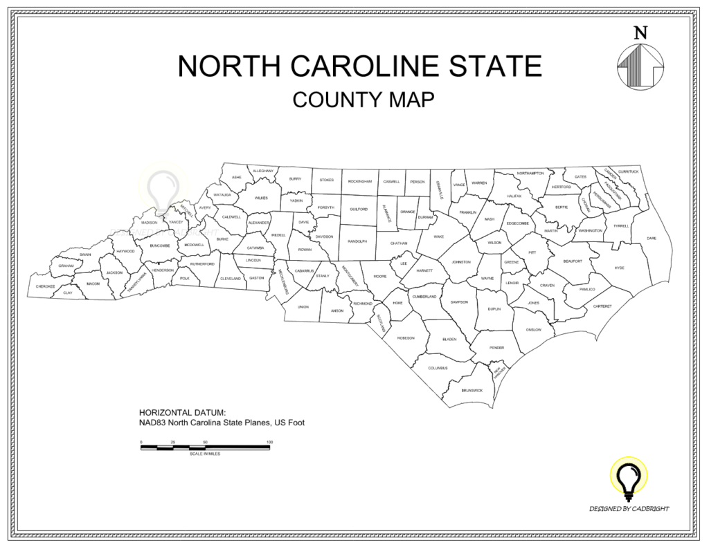 North Carolina County Map in AutoCAD Format - CADBright