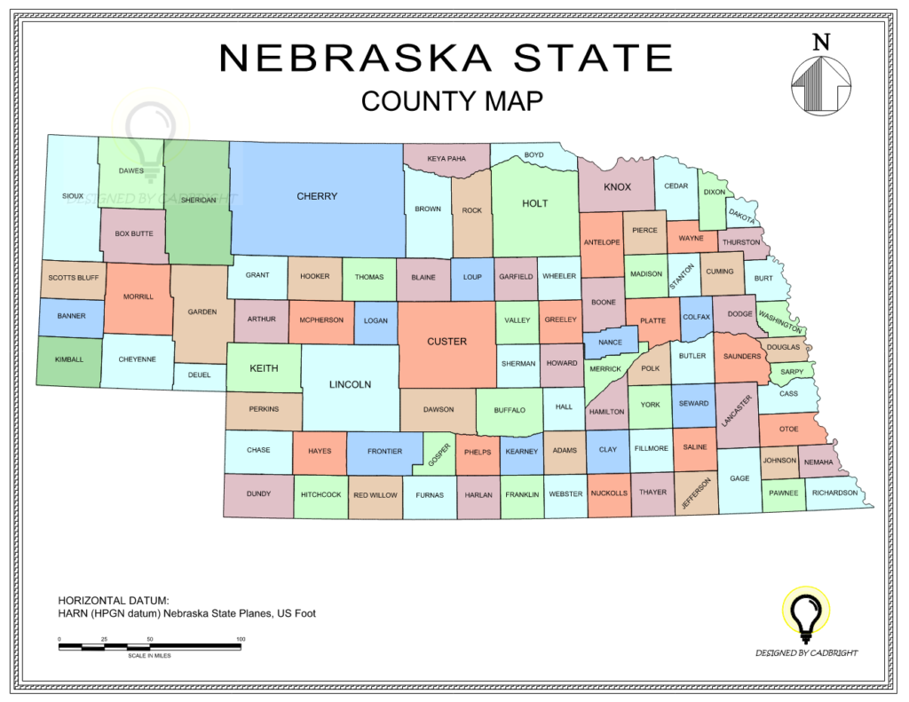 Nebraska County Color Map in AutoCAD Format - CADBright