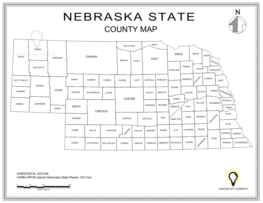 Nebraska County Map in AutoCAD Format - CADBright
