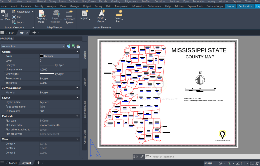 Mississippi County Map in AutoCAD Format - CADBright