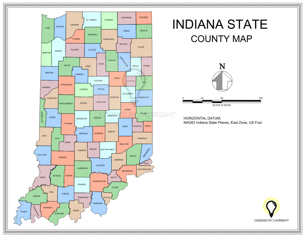 Indiana County Color Map in AutoCAD Format - CADBright