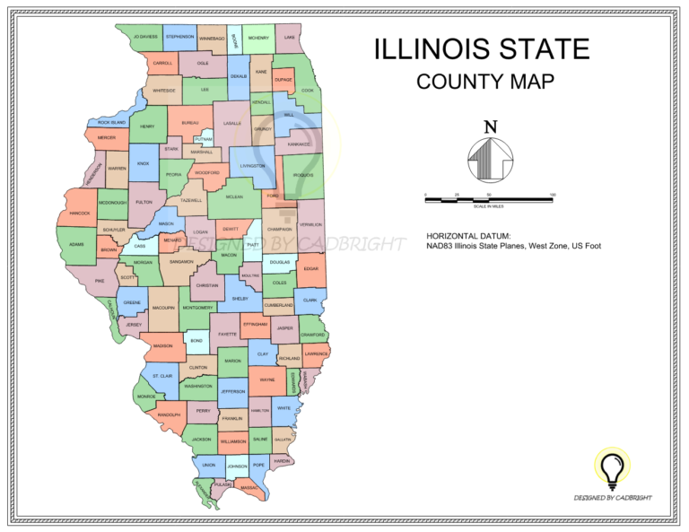 Illinois County Color Map in AutoCAD Format - CADBright