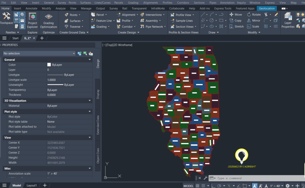Illinois County Color Map in AutoCAD Format - CADBright