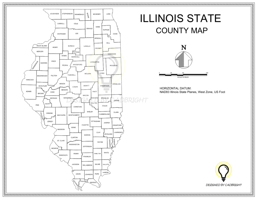 Illinois County Map in AutoCAD Format - CADBright