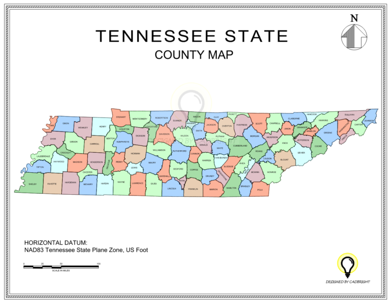 Tennessee County Color Map in AutoCAD Format - CADBright