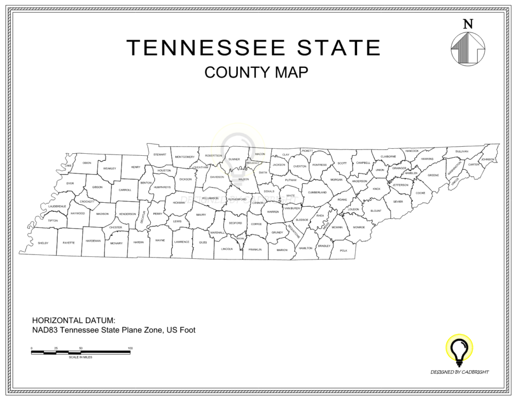 Tennessee County Map in AutoCAD Format - CADBright