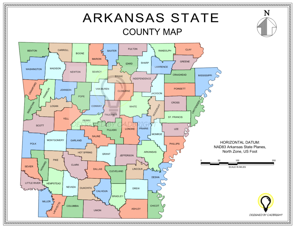 Arkansas County Color Map in AutoCAD Format - CADBright