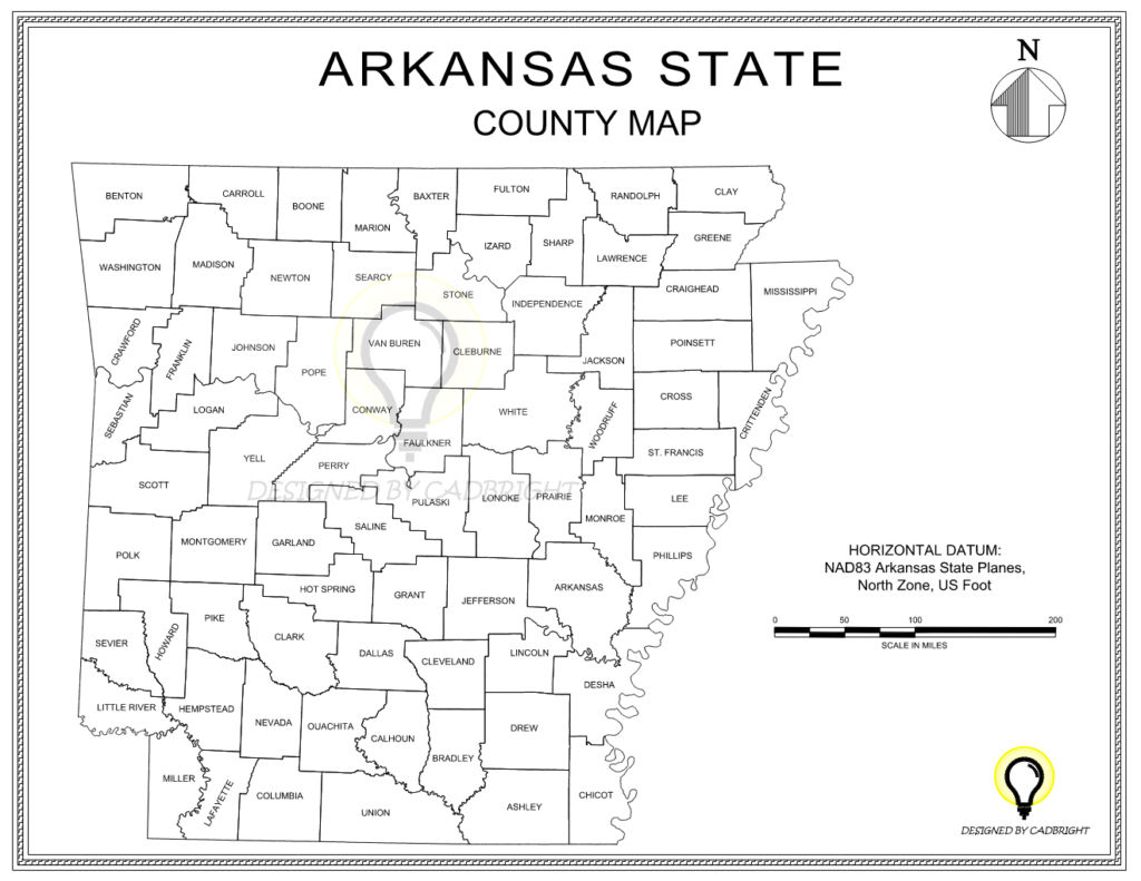 Arkansas County Map in AutoCAD Format - CADBright