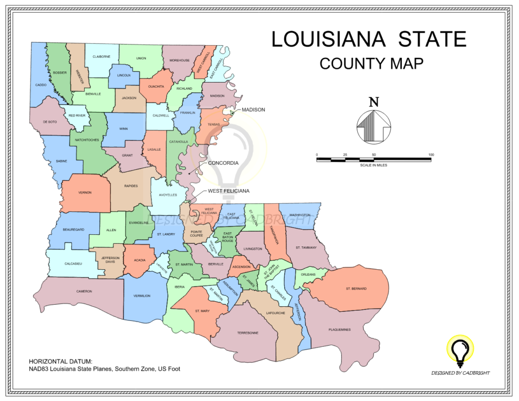 Louisiana County Color Map in AutoCAD Format - CADBright