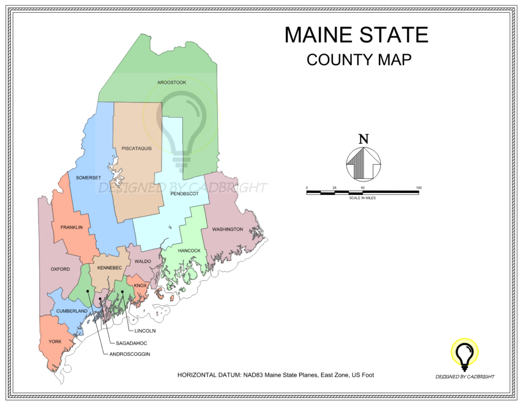 Maine County Color Map in AutoCAD Format - CADBright