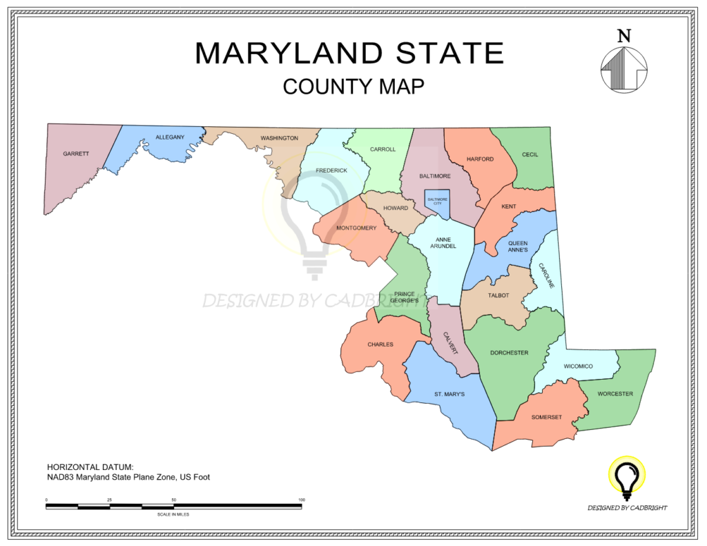 Maryland County Color Map in AutoCAD Format - CADBright
