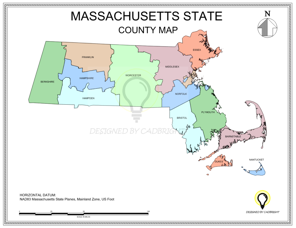 Massachusetts County Color Map in AutoCAD Format - CADBright