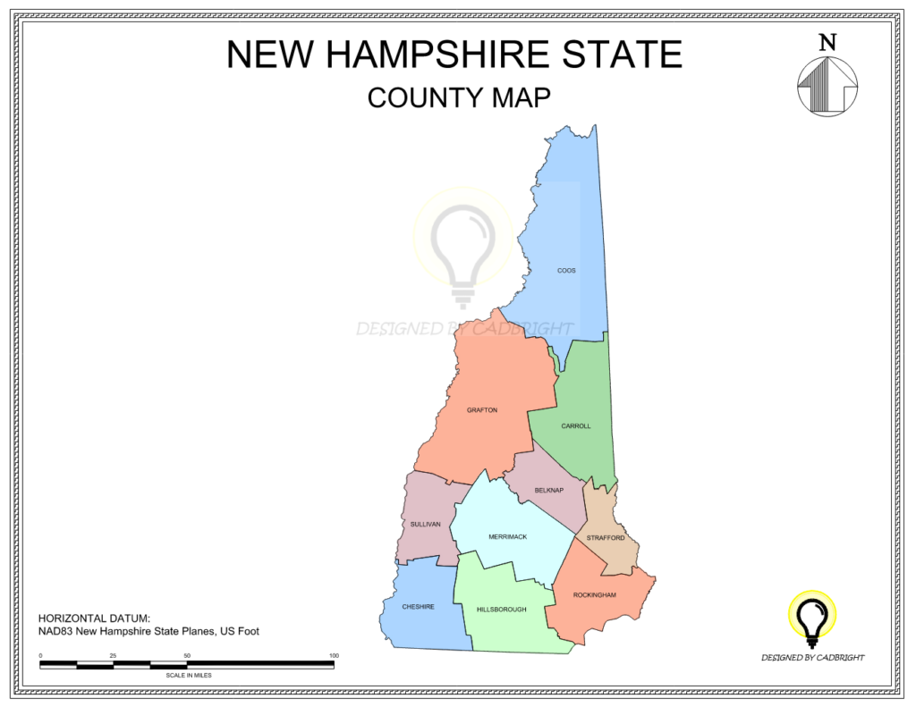 New Hampshire County Color Map in AutoCAD Format - CADBright