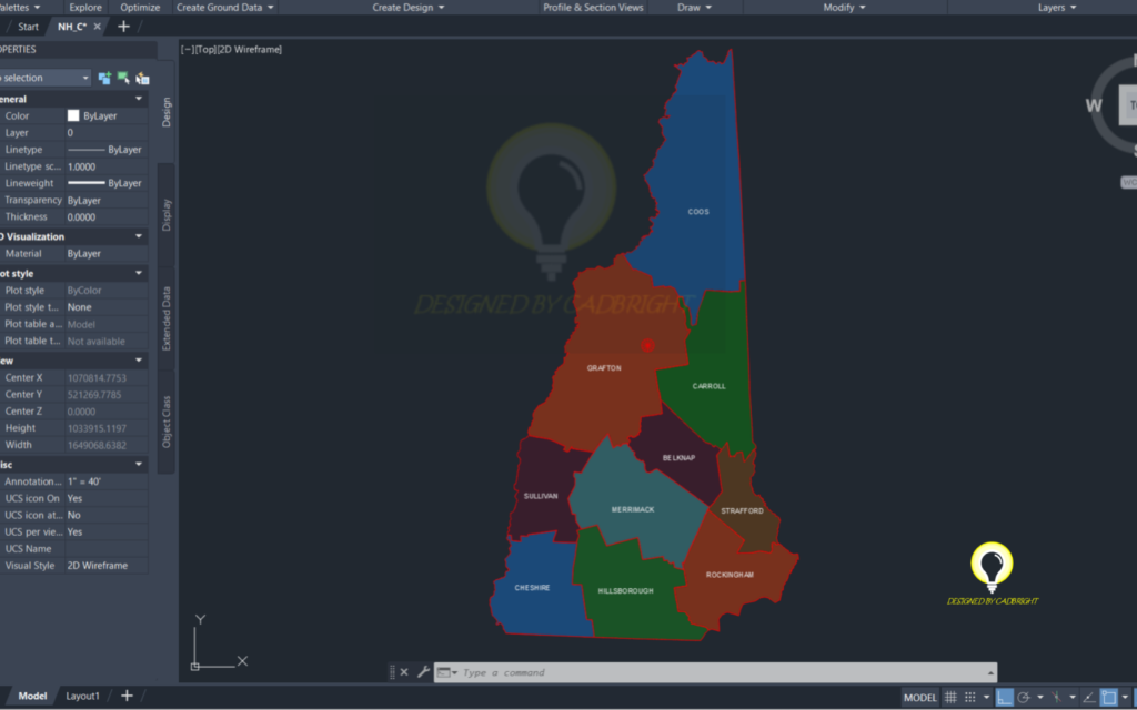 New Hampshire County Color Map in AutoCAD Format - CADBright